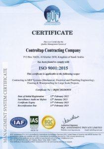 ISO 9001:2015 Certification - ControlTap General Contracting